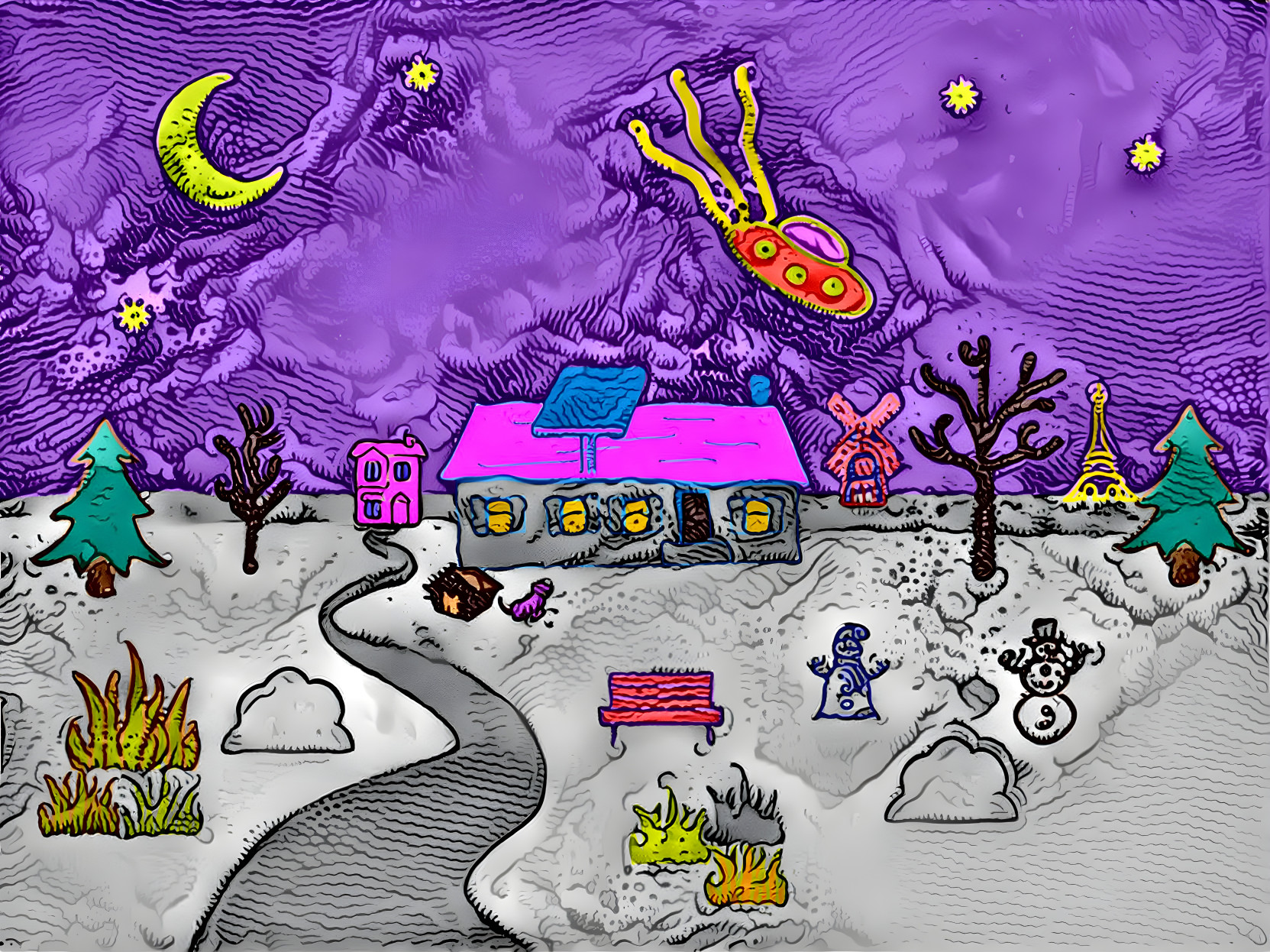 UFO over the village | Foundation